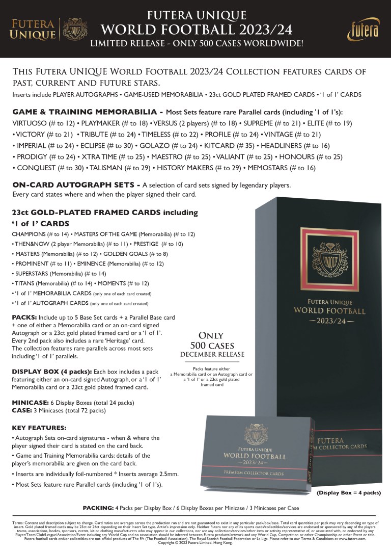 FUTERA UNIQUE « WORLD FOOTBALL 2023/24 » : fiche signalétique avec ...